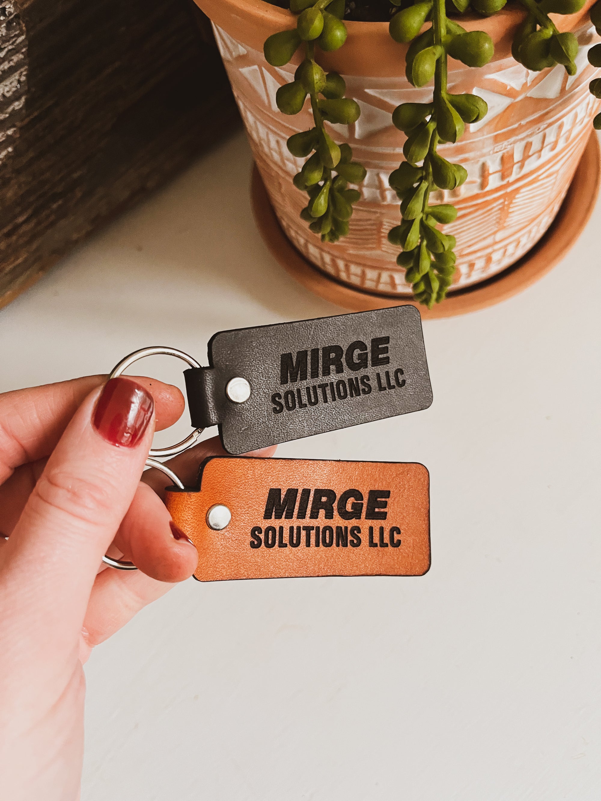 Rectangle Business Logo Keychain Sets – Left Grain
